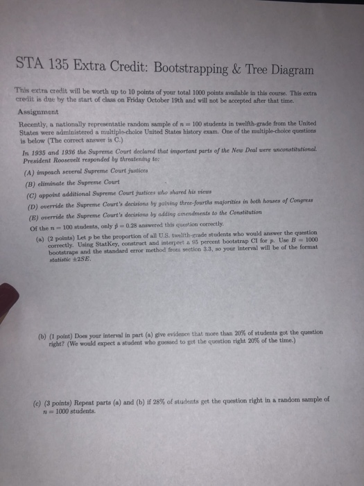 STA 135 Extra Credit: Bootstrapping &Tree Diagram | Chegg.com