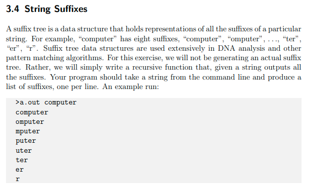 Solved 3.4 String Suffixes A suffix tree is a data structure | Chegg.com