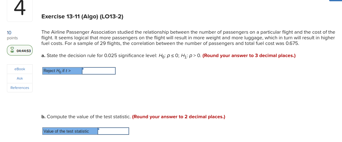 Solved 4 Exercise 13-11 (Algo) (LO13-2) The Airline | Chegg.com