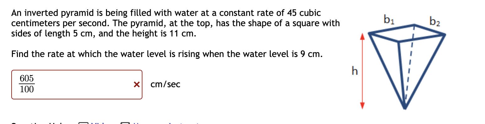 Solved An inverted pyramid is being filled with water at a | Chegg.com