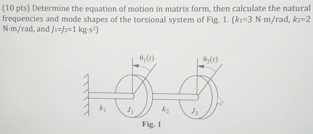 Solved (10 pts) Determine the equation of motion in matrix | Chegg.com