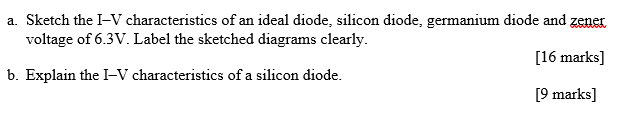 Solved a. Sketch the I-V characteristics of an ideal diode, | Chegg.com