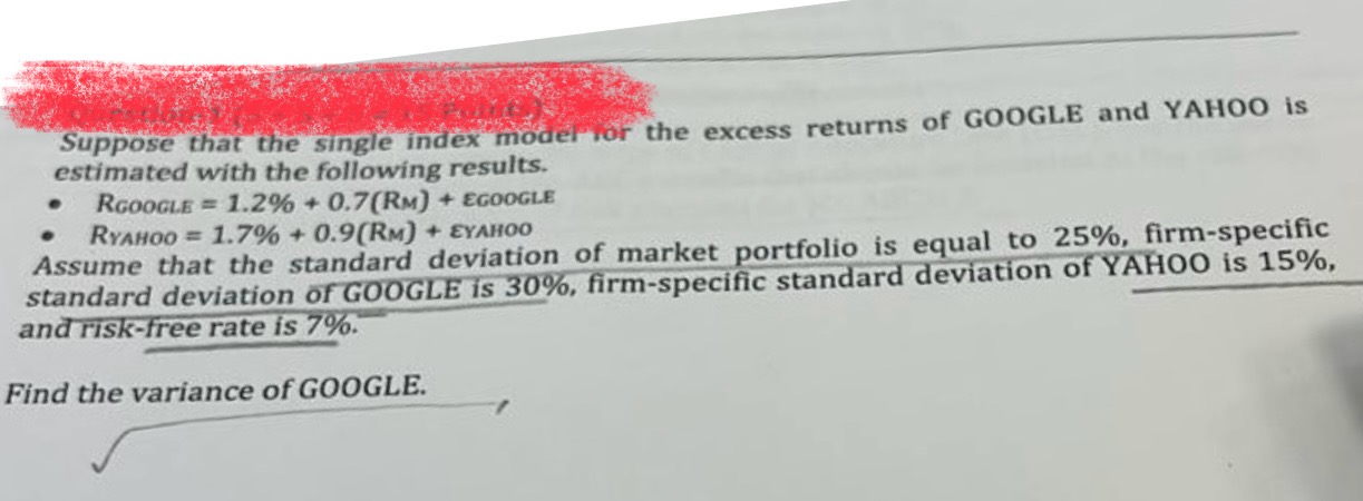 Solved Suppose that the single index moder or ﻿the excess | Chegg.com