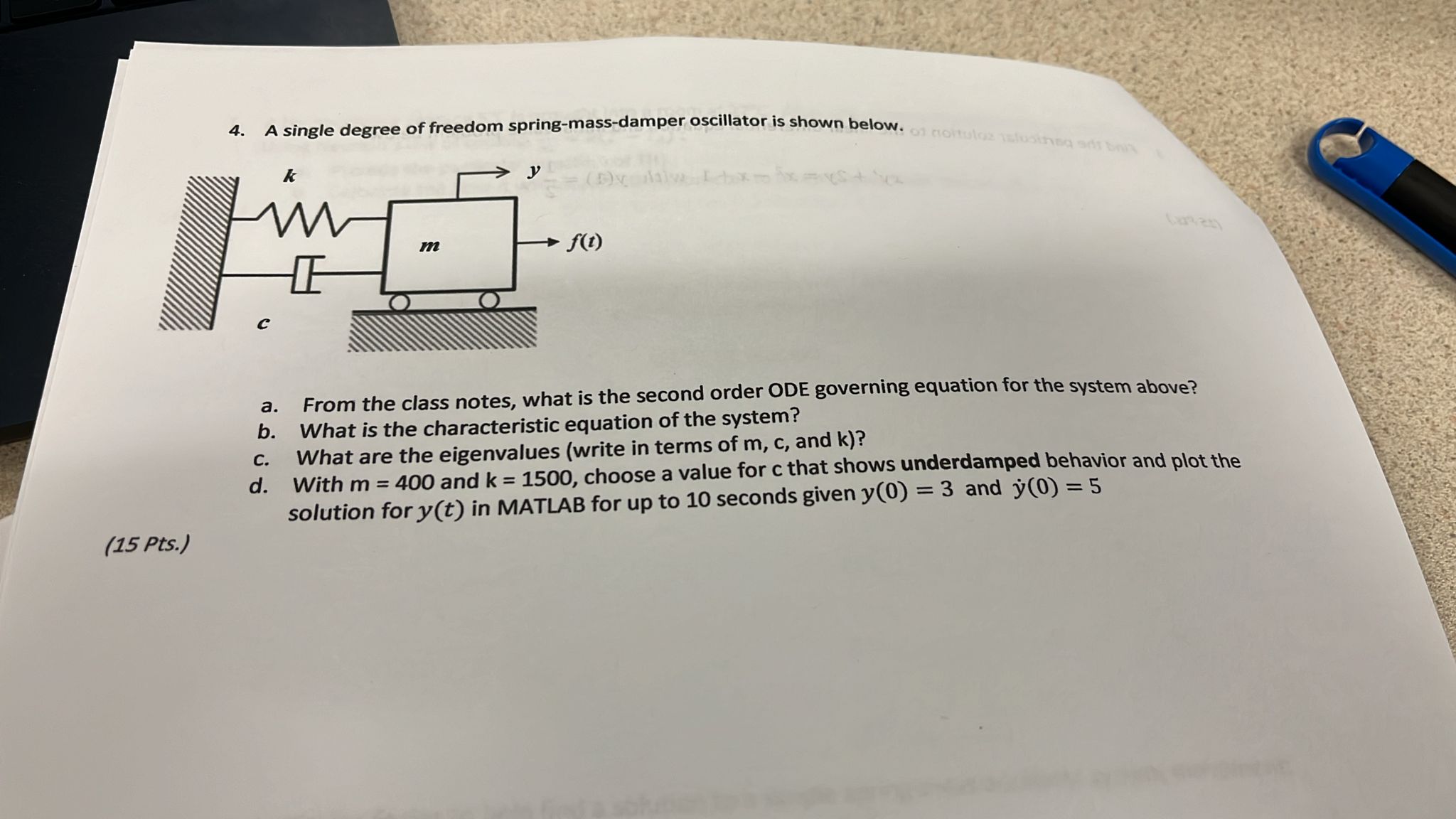 Solved 4. A single degree of freedom spring-mass-damper | Chegg.com