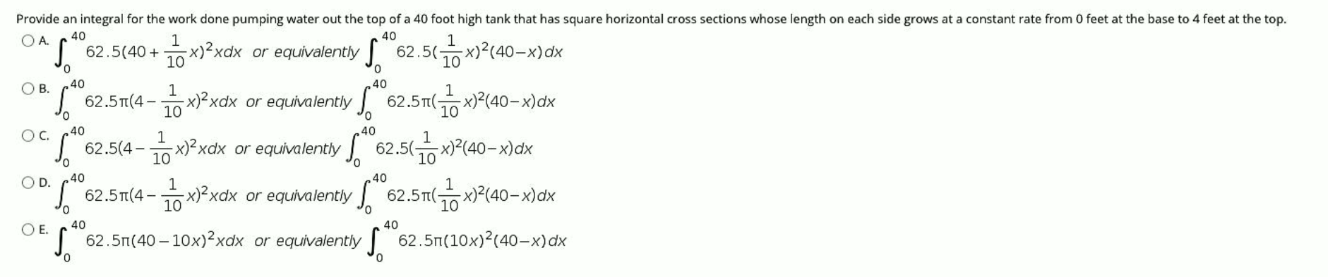 Solved (10 Provide an integral for the work done pumping | Chegg.com