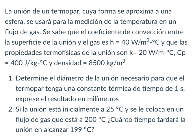 La unión de un termopar, cuya forma se aproxima a una | Chegg.com La unión de un termopar, cuya forma se aproxima a una | Chegg.com