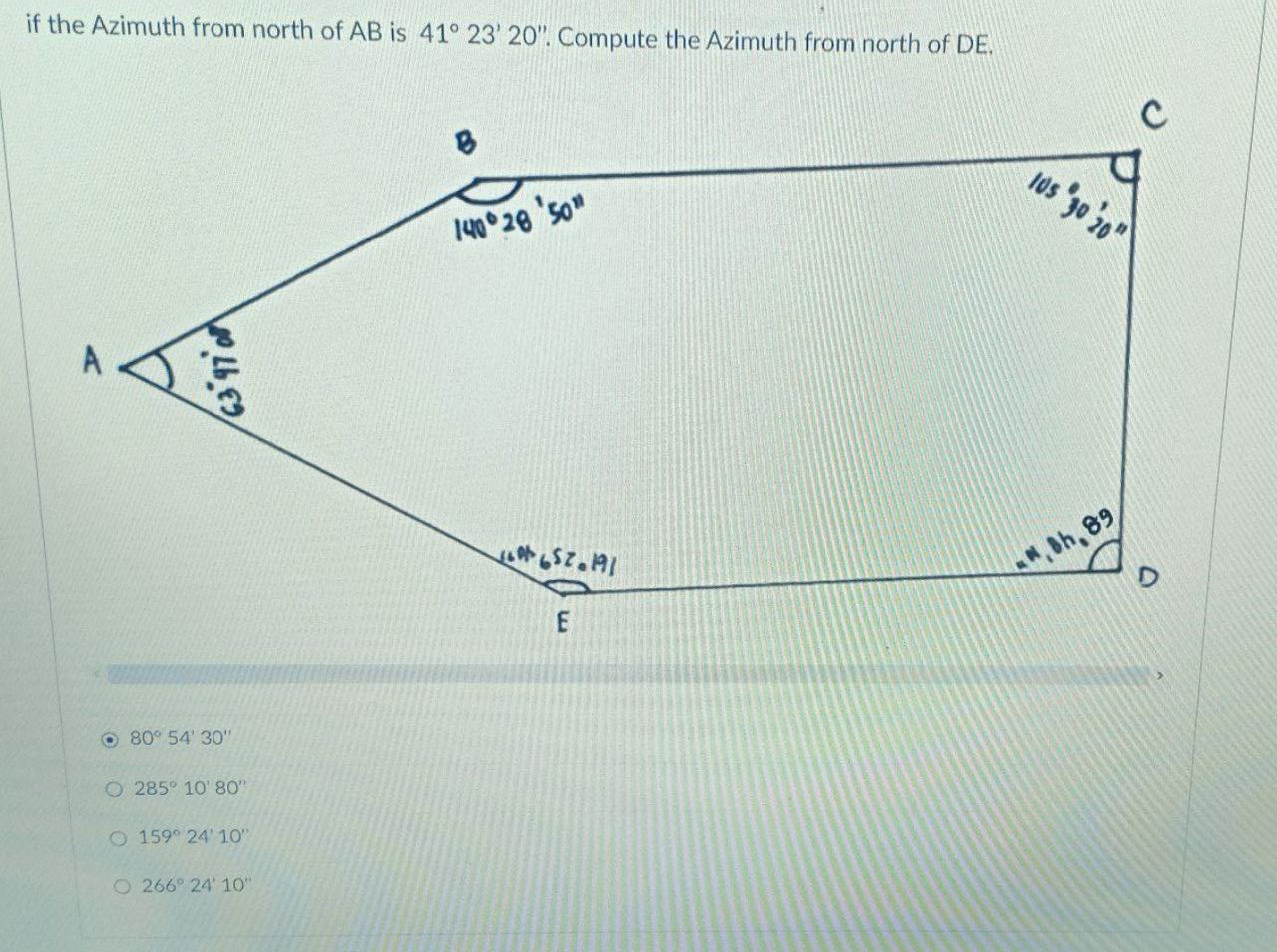 Solved if the Azimuth from north of AB is 41° 23' 20" | Chegg.com