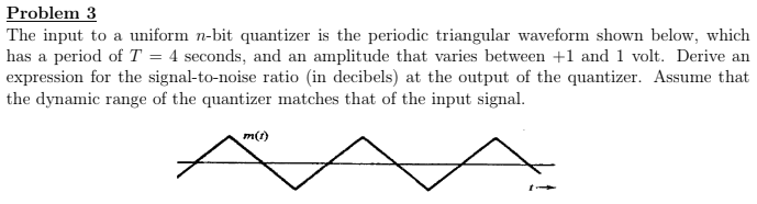 Solved Problem 3 The input to a uniformn-bit quantizer is | Chegg.com