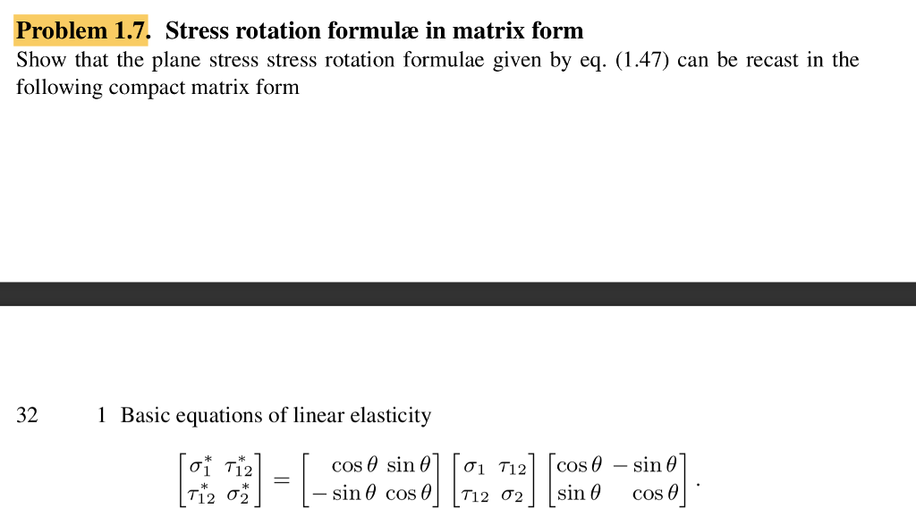Problem 1.7. Stress rotation formule in matrix form | Chegg.com