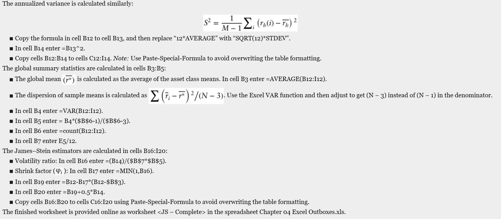Apply the spreadsheet developed in the James–Stein | Chegg.com