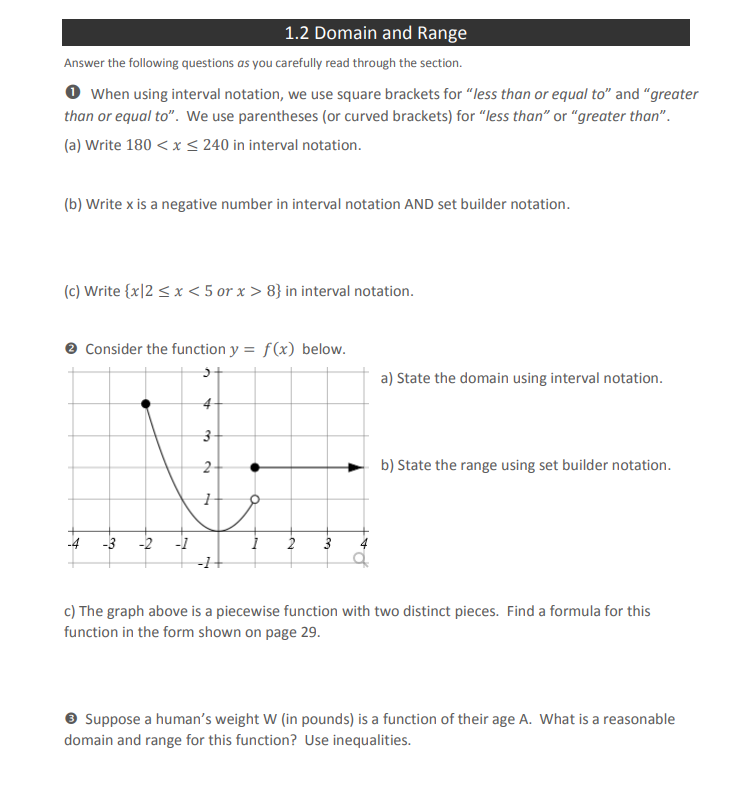 Solved 1.2 Domain and Range Answer the following questions | Chegg.com