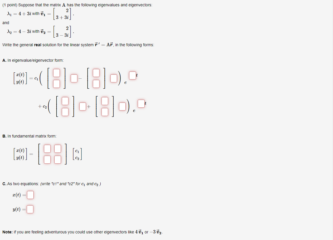 (1 point) Suppose that the matrix AA has the | Chegg.com
