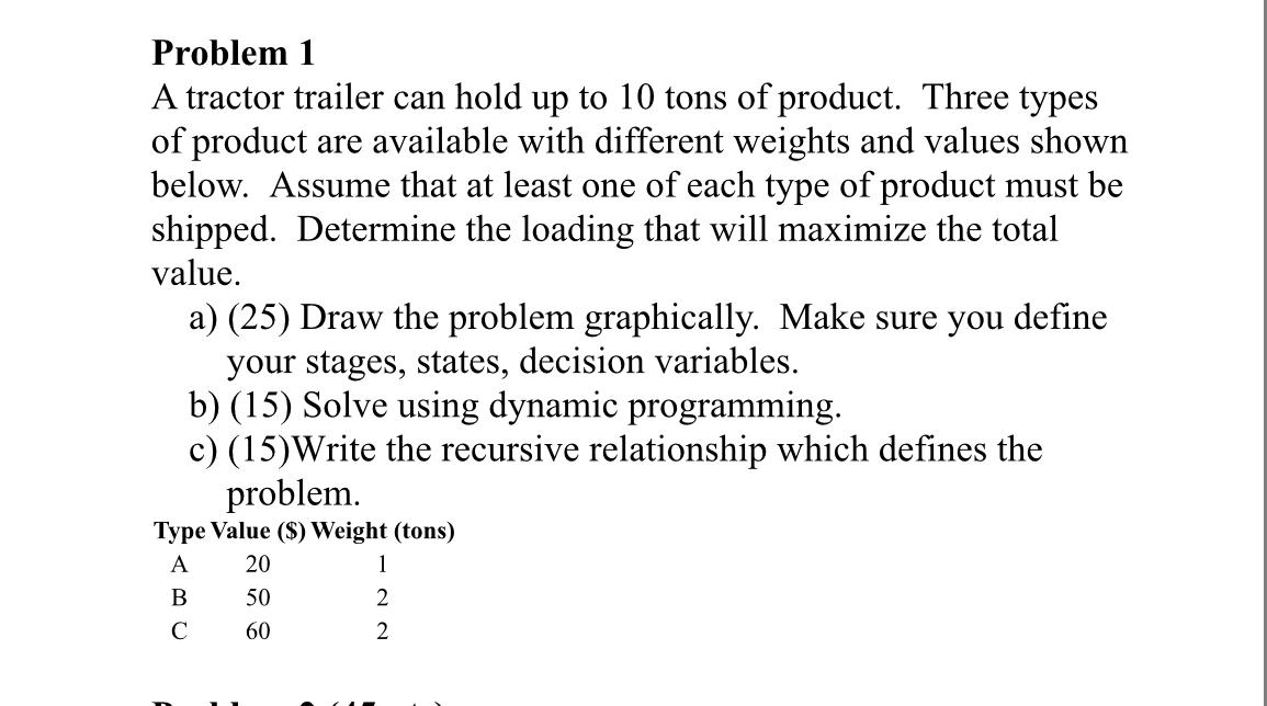 Solved Problem 1 A tractor trailer can hold up to 10 tons of | Chegg.com