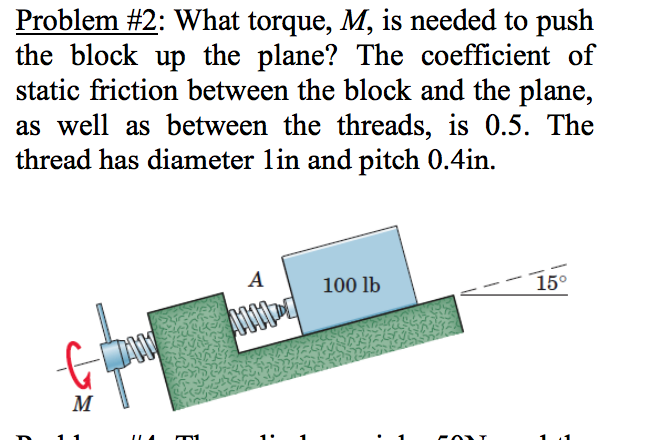 Solved What torque, M, is needed to push the block up the | Chegg.com