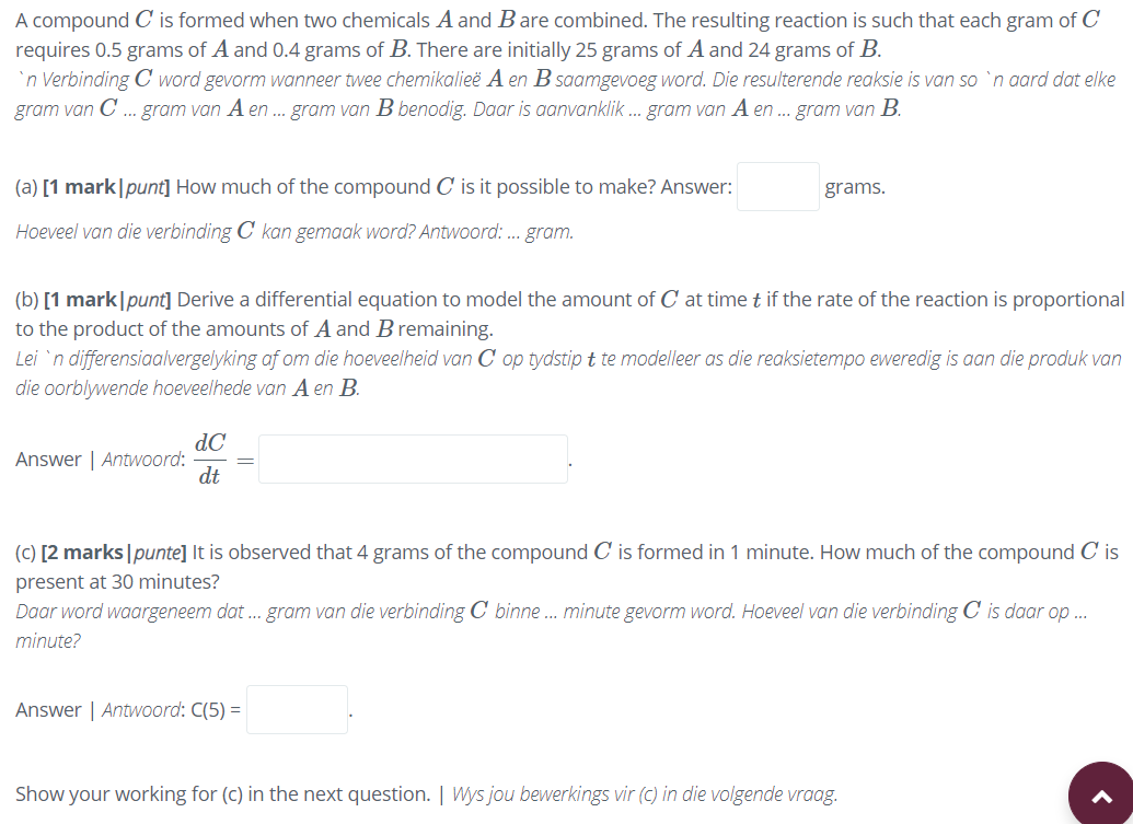 Solved A compound C is formed when two chemicals A and B are | Chegg.com