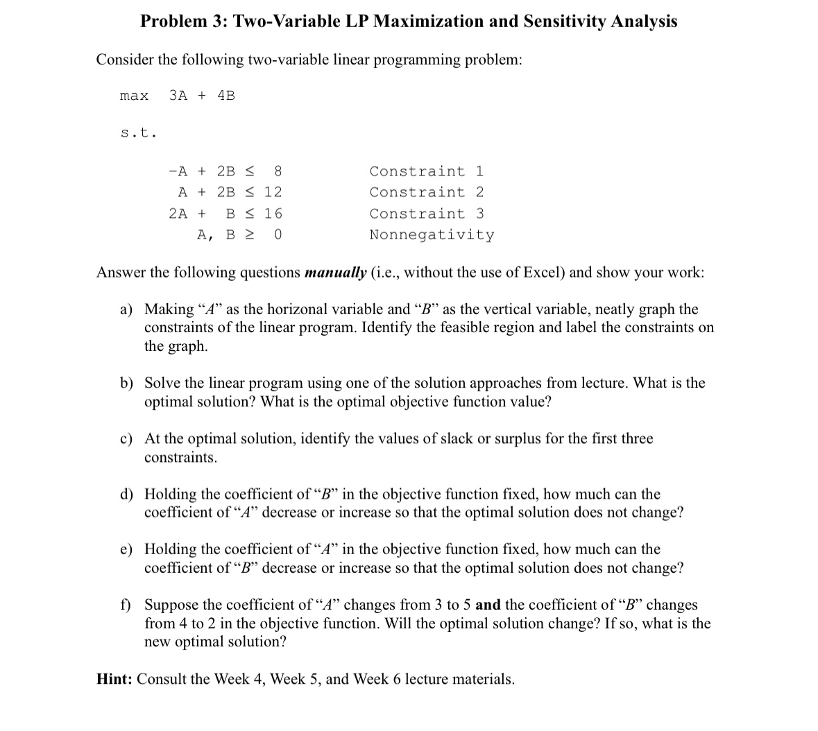 Solved Problem 3: Two-Variable LP ﻿Maximization and | Chegg.com