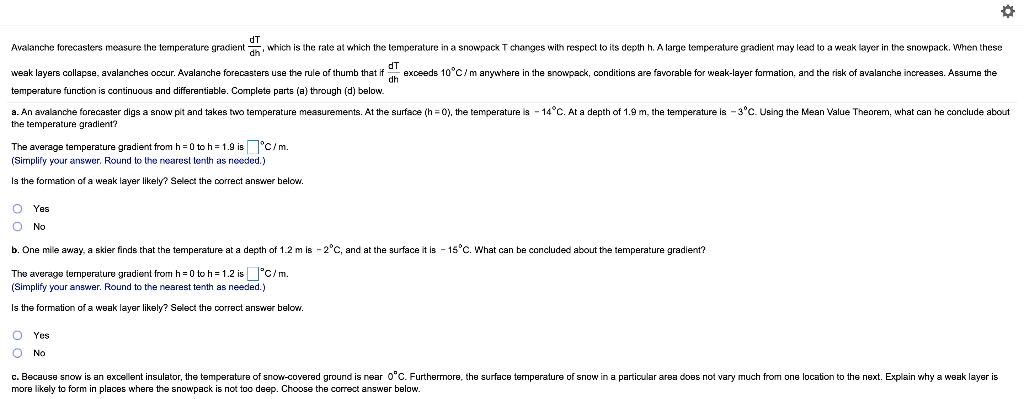 Solved 0 Avalanche forecasters measure the temperature | Chegg.com
