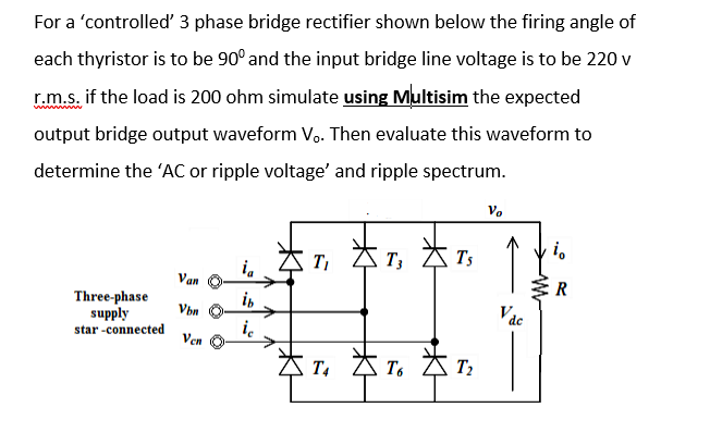 For a 'controlled' 3 phase bridge rectifier shown | Chegg.com