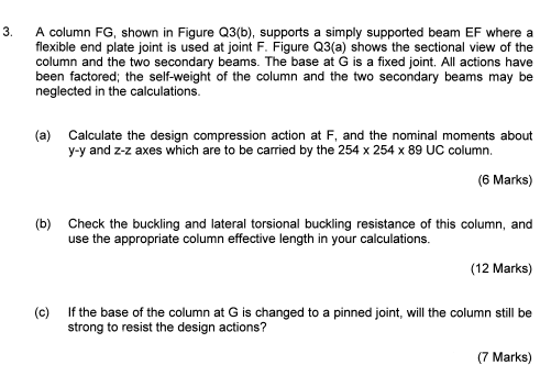 A column FG, shown in Figure Q3(b), supports a simply | Chegg.com