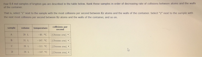 Solved Four 0.4 mol samples of krypton gas are described in | Chegg.com