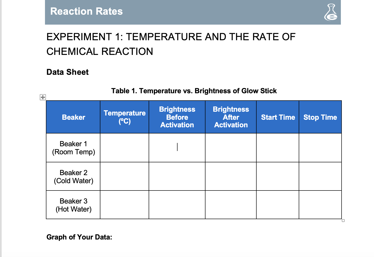 EXPERIMENT 1: TEMPERATURE AND THE RATE OF CHEMICAL | Chegg.com