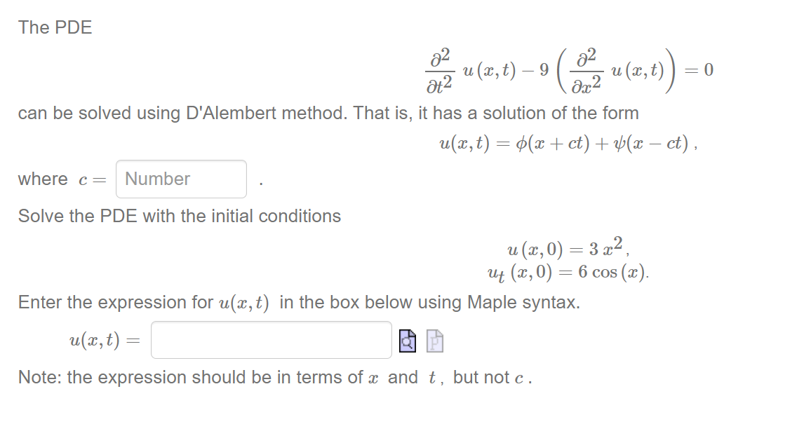 Solved The PDE ∂t2∂2u(x,t)−9(∂x2∂2u(x,t))=0 can be solved | Chegg.com