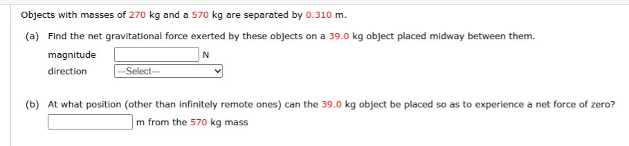 Solved Objects with masses of 270 kg and a 570 kg are | Chegg.com