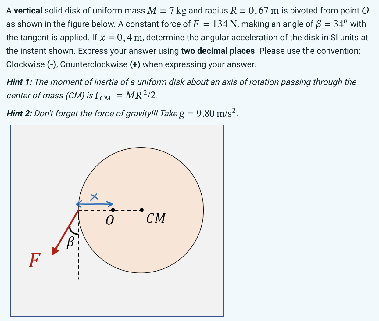Solved A vertical solid disk of ﻿uniform mass M=7kg ﻿and | Chegg.com