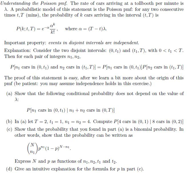 Solved Understanding the Poisson pmf. The rate of cars | Chegg.com