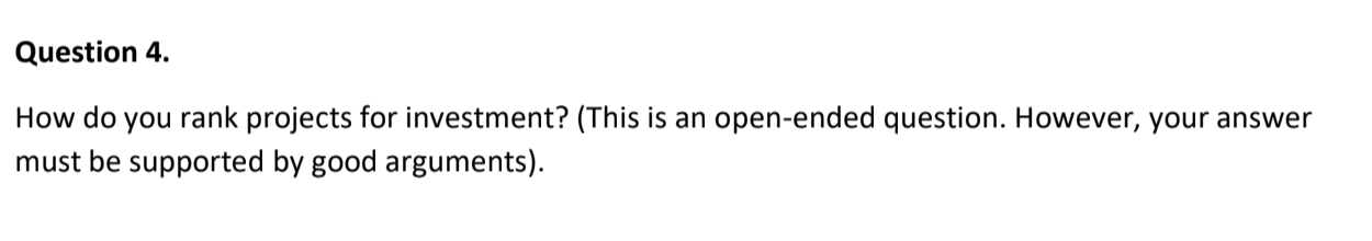 Solved Question 4. How do you rank projects for investment? | Chegg.com