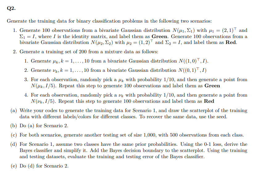 Solved Generate the training data for binary classification | Chegg.com