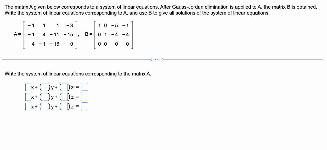 Solved The matrix A given below corresponds to a system of | Chegg.com
