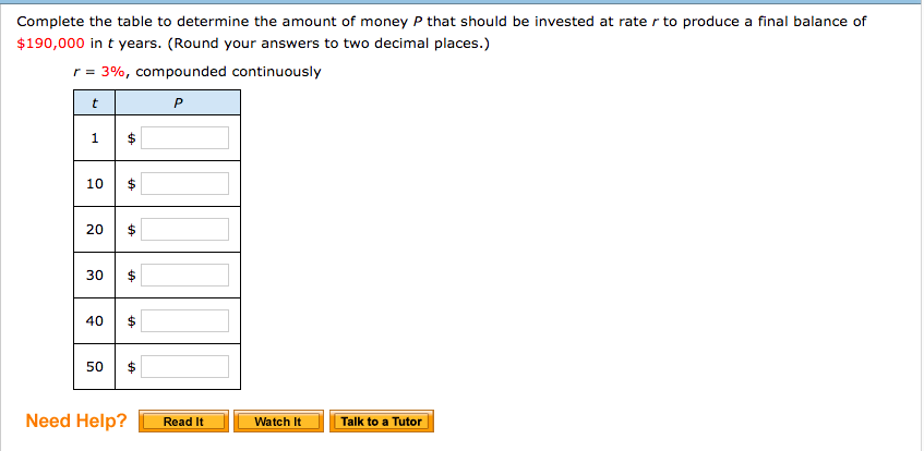Solved Complete the table to determine the amount of money P | Chegg.com