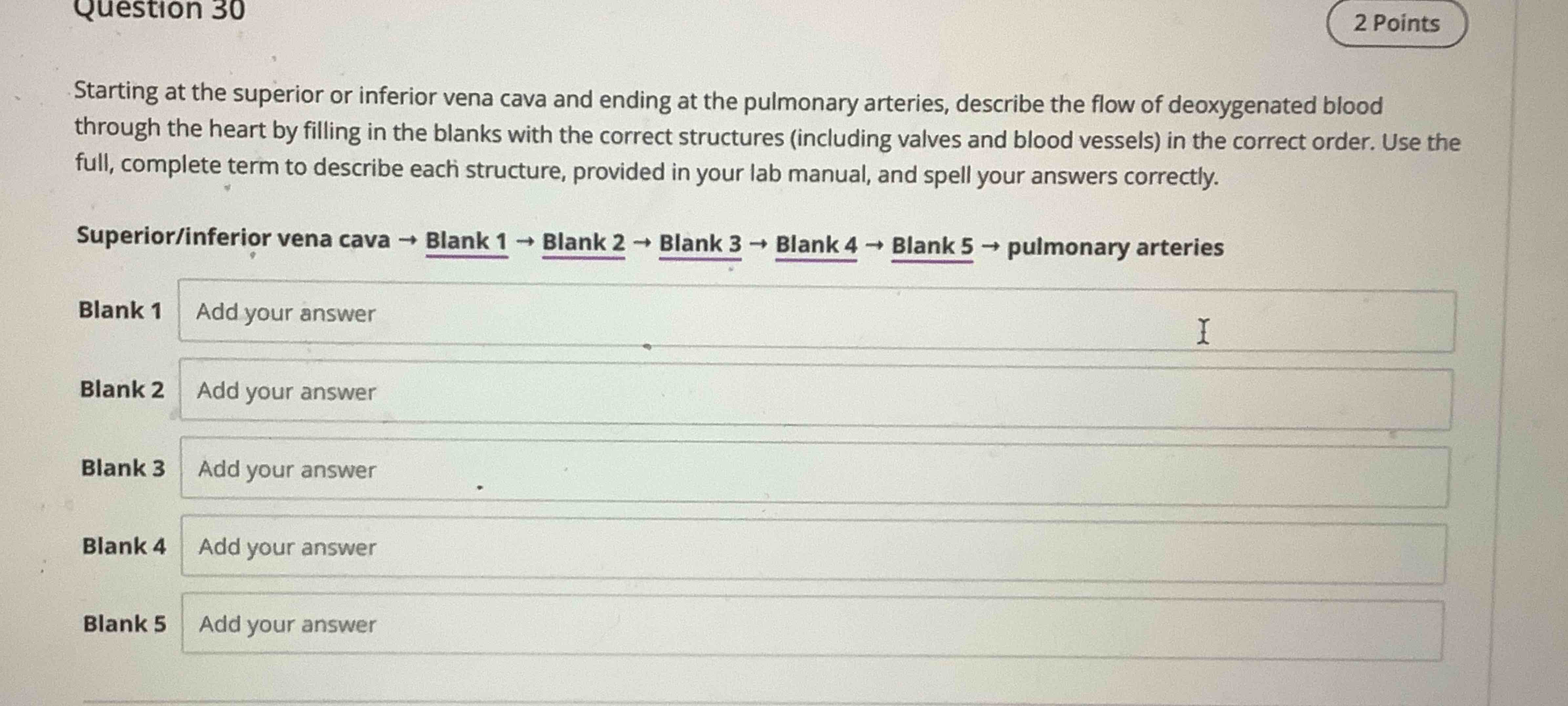 Solved Starting at the superior or inferior vena cava and | Chegg.com