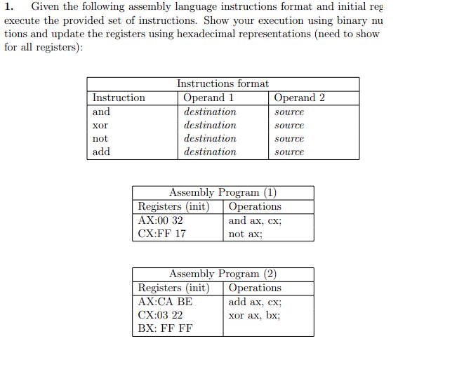 Solved 1 Given The Following Assembly Language Instructions
