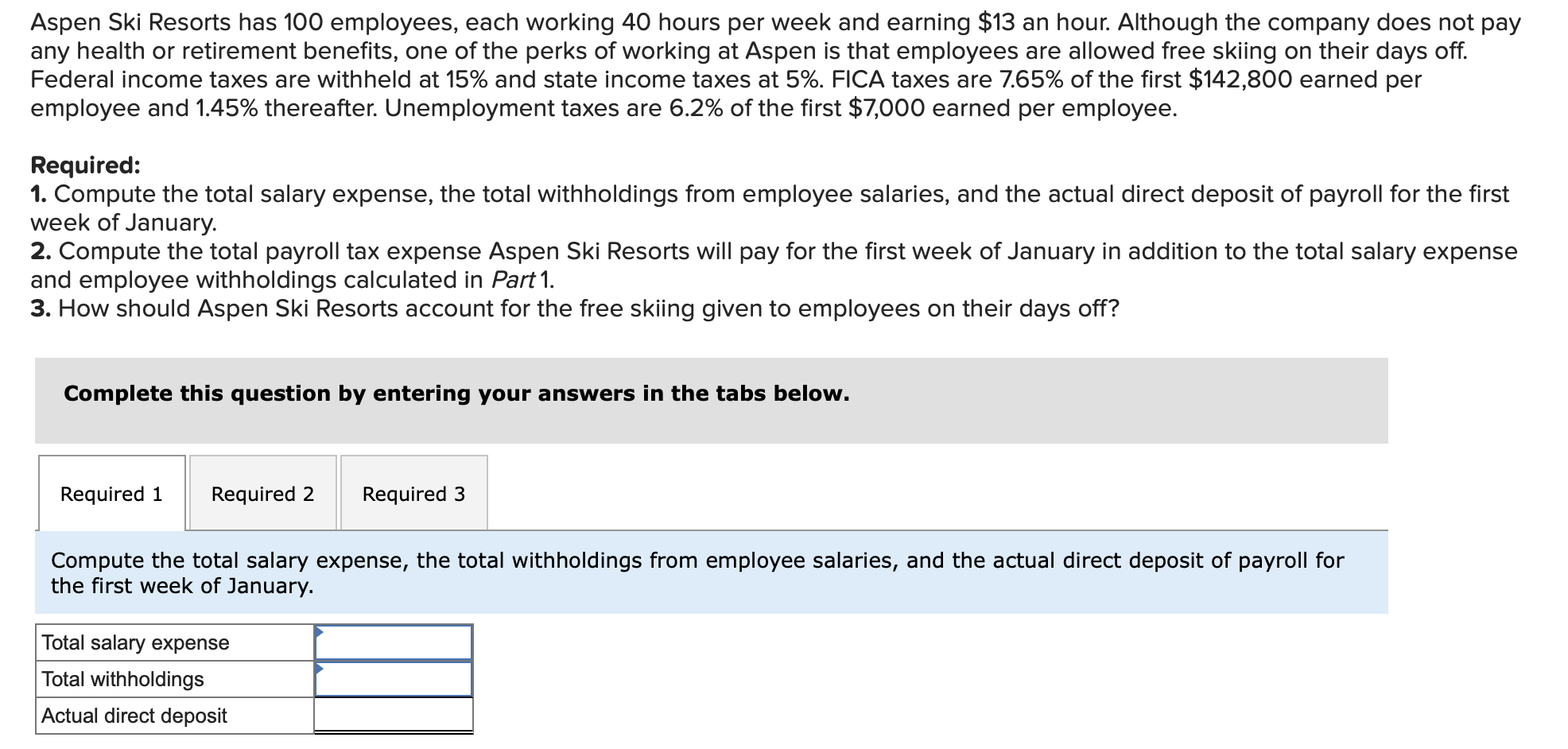 Solved Compute the total payroll tax expense Aspen Ski | Chegg.com