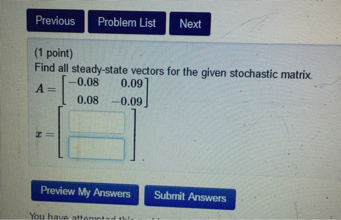 Solved Find all steady-state vectors for the given | Chegg.com