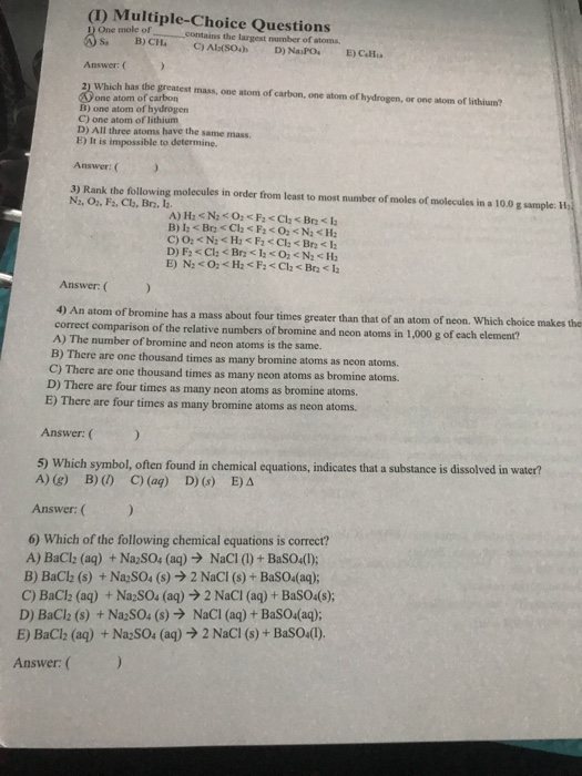 Solved (1) Multiple-Choice Questions One mole of contains | Chegg.com