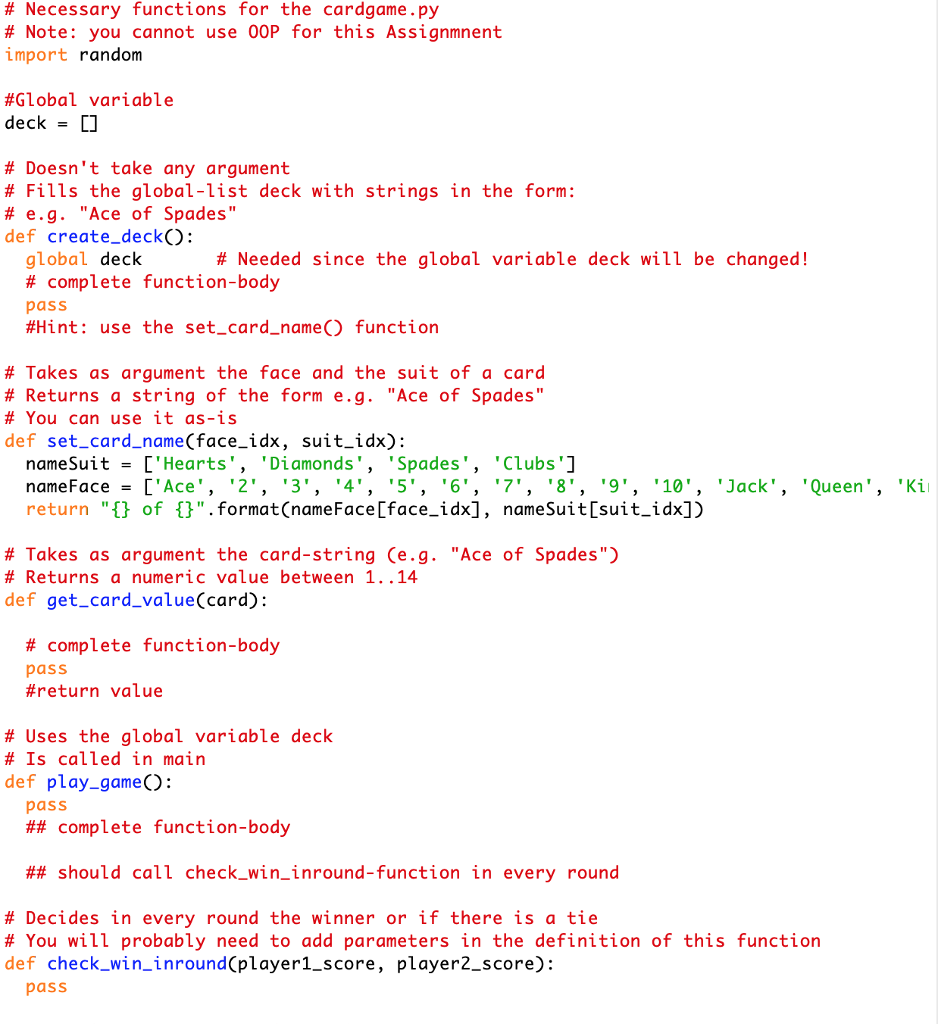 Solved 1. PIAY A GAME WITH CARDS Write a program cardgame-py | Chegg.com
