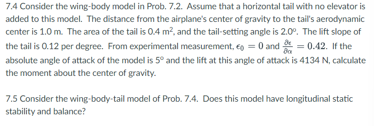 7.4 ﻿Consider the wing-body model in Prob. 7.2. | Chegg.com