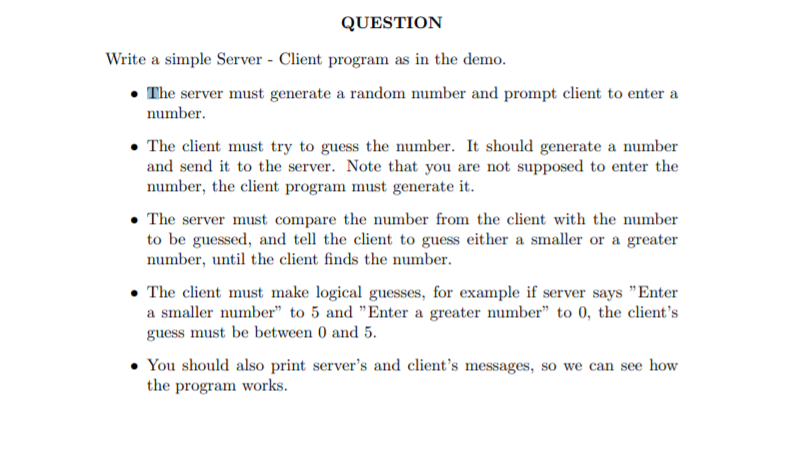 Solved Question Write A Simple Server Client Program As In