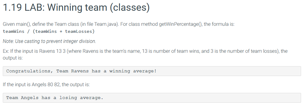 (Solved) : 119 Lab Winning Team Classes Given Main Define Team Class ... (Solved) : 119 Lab Winning Team Classes Given Main Define Team Class ...