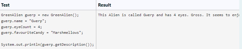 Solved java Write a class called GreenAlien which has | Chegg.com