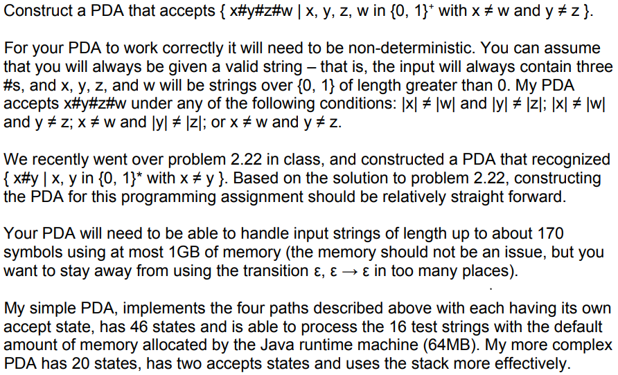 Solved Construct a PDA that accepts {x#y#z#w∣x,y,z,w in | Chegg.com