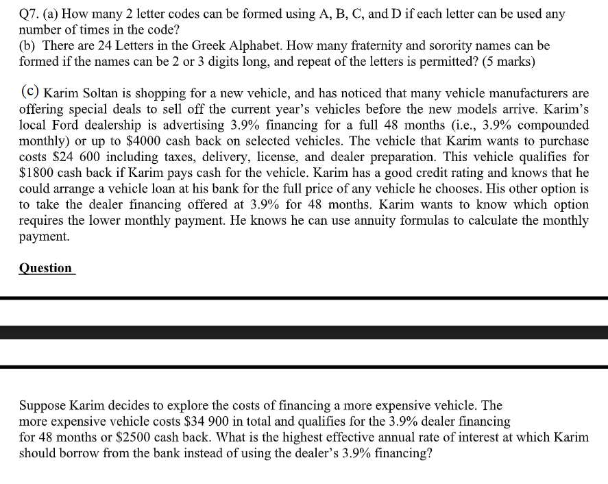 Solved Q7. (a) How many 2 letter codes can be formed using | Chegg.com