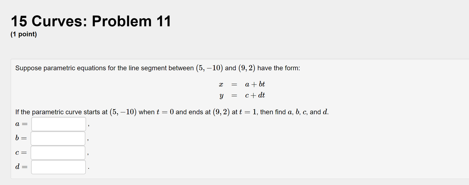 Solved 15 Curves: Problem 11 (1 point) Suppose parametric | Chegg.com