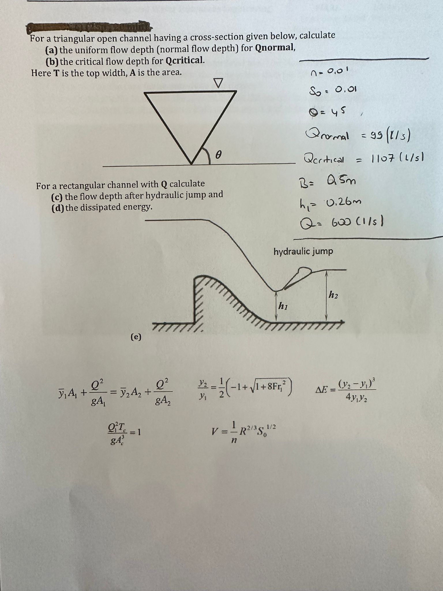 Solved For a triangular open channel having a cross-section | Chegg.com