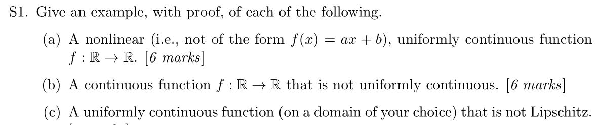 Solved S1. Give an example, with proof, of each of the | Chegg.com