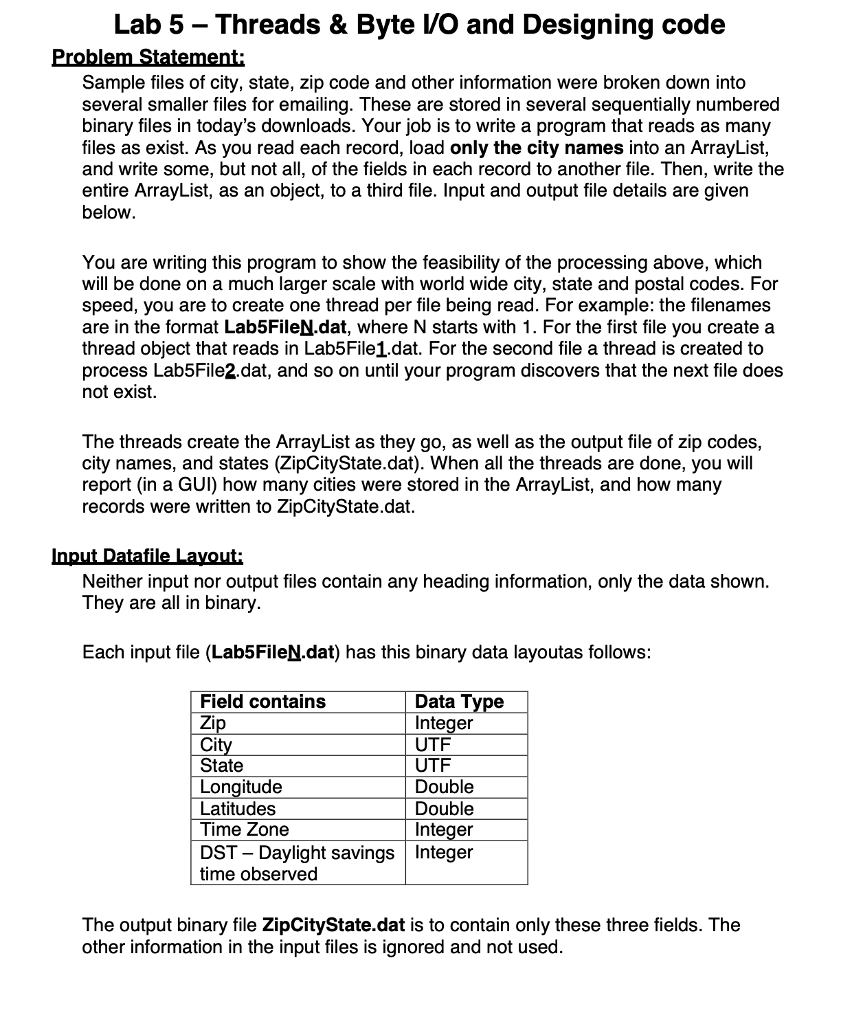 Lab 5 - Threads & Byte lVO and Designing code Sample | Chegg.com