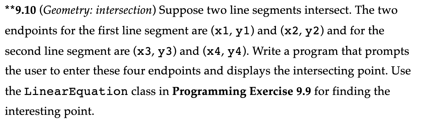 Solved **9.10 (Geometry: intersection) Suppose two line | Chegg.com